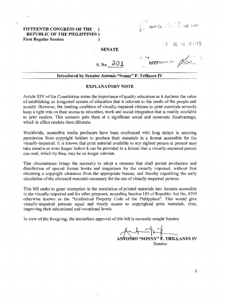 Senate Bill 301 Fifteenth Congress | PDF | Computers