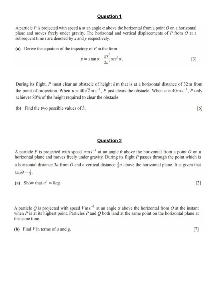FM Projectile Motion WS 2 | PDF