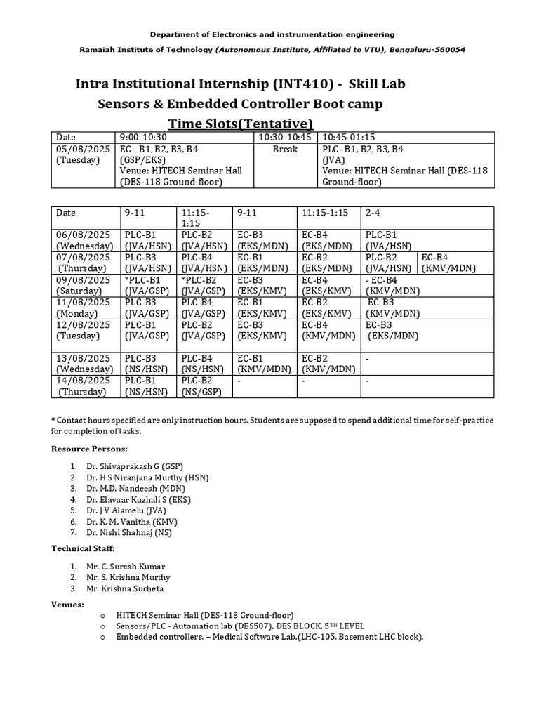 Sensors & Embedded Boot Camp Schedule | PDF