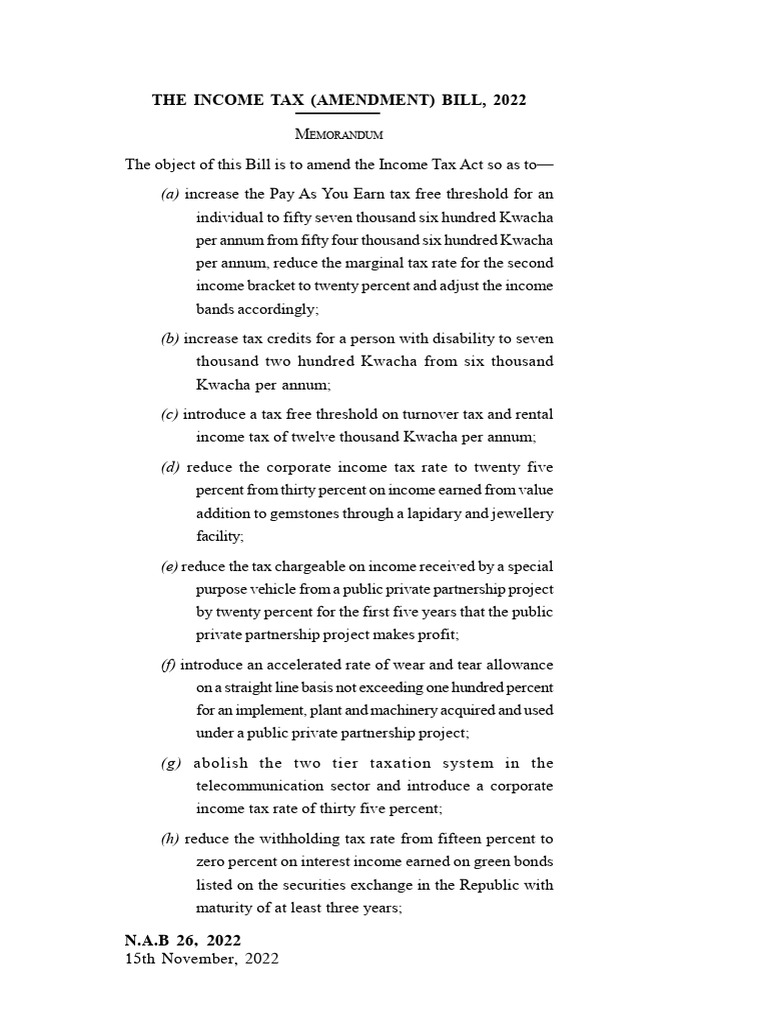 Income Tax Amendment Bill 2022 | PDF | Taxes | Income Tax