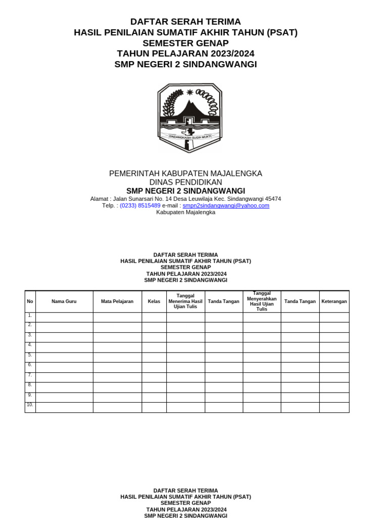 Daftar Serah Terima PSAT 2023/2024 | PDF