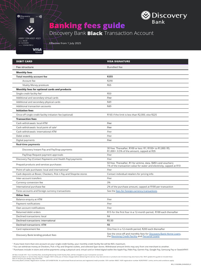 Discovery Bank Transaction Account Fees | PDF | Credit Card | Debit Card
