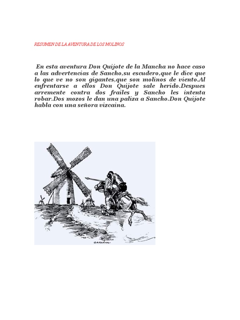 Aventura de Don Quijote y los Molinos | PDF | Don Quijote Personajes ...