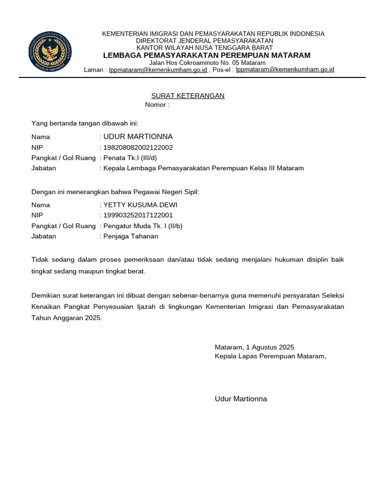 Surat Keterangan PNS Yetty Kusuma Dewi | PDF