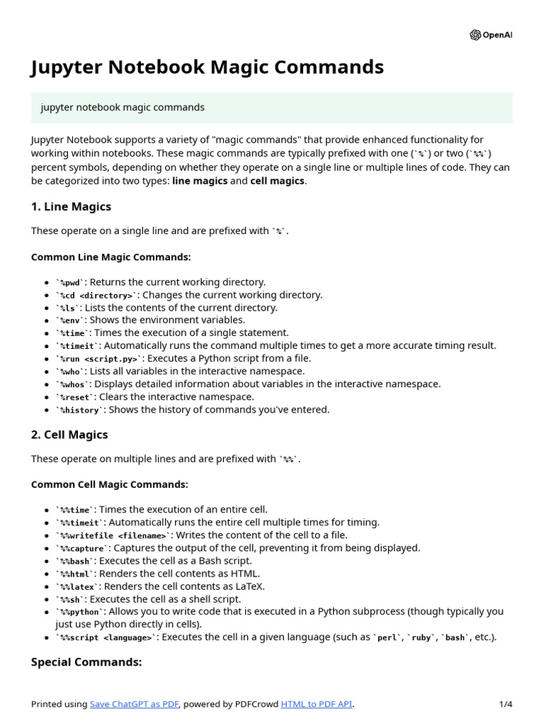 Jupyter Notebook Magic Commands | PDF | Java Script | Computing