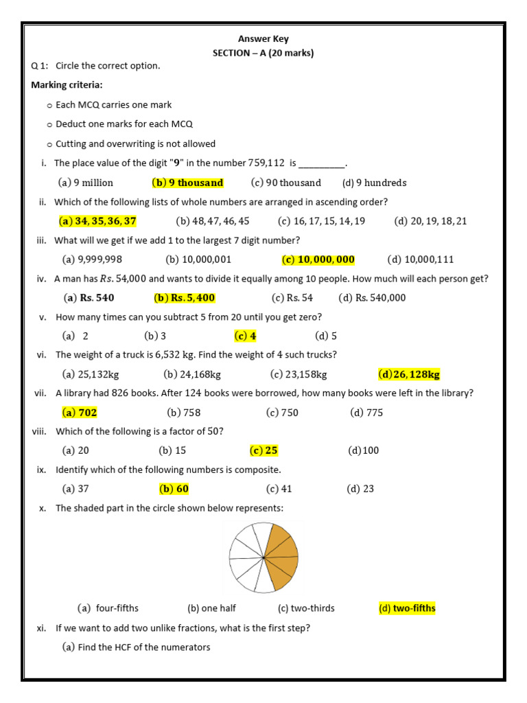 Grade 7 Math Final Exam Answer Key | PDF | Mathematics | Number Theory