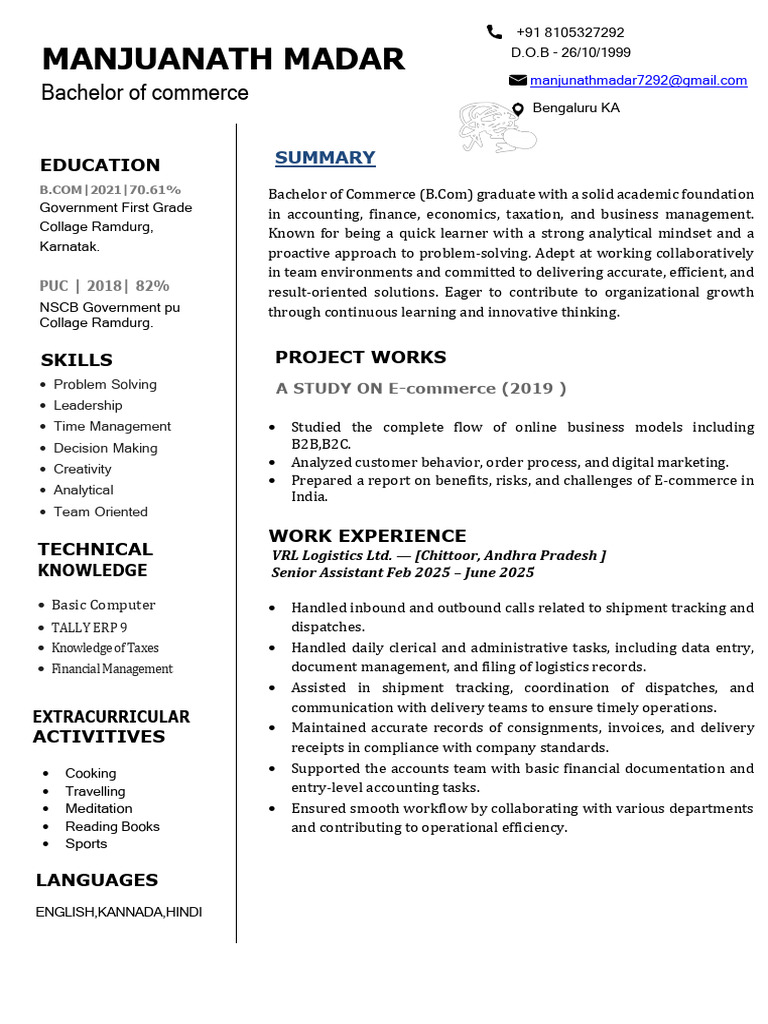Manjunath Madar Resume-1 (1) | PDF | Logistics | Business