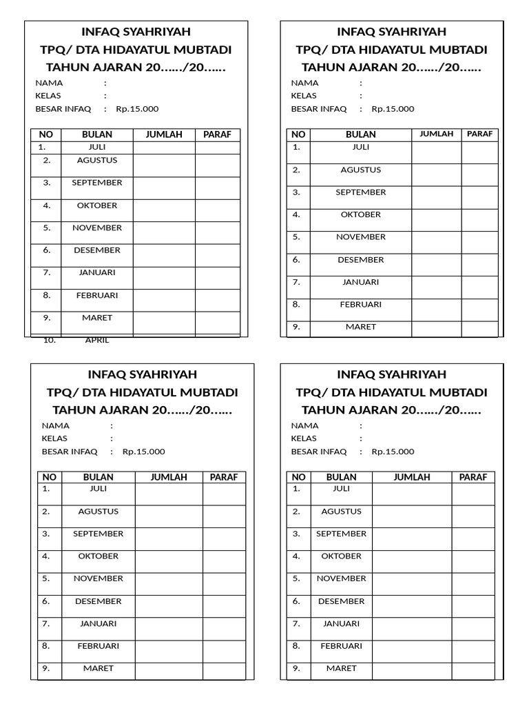 Kartu Infaq | PDF