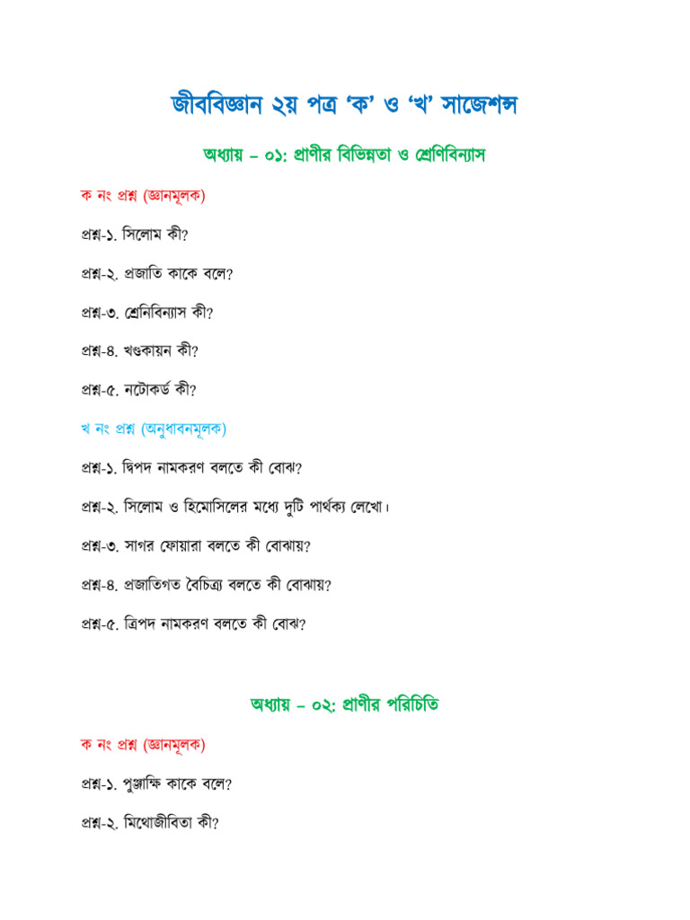 Zoology Ka Kha Suggestion | PDF