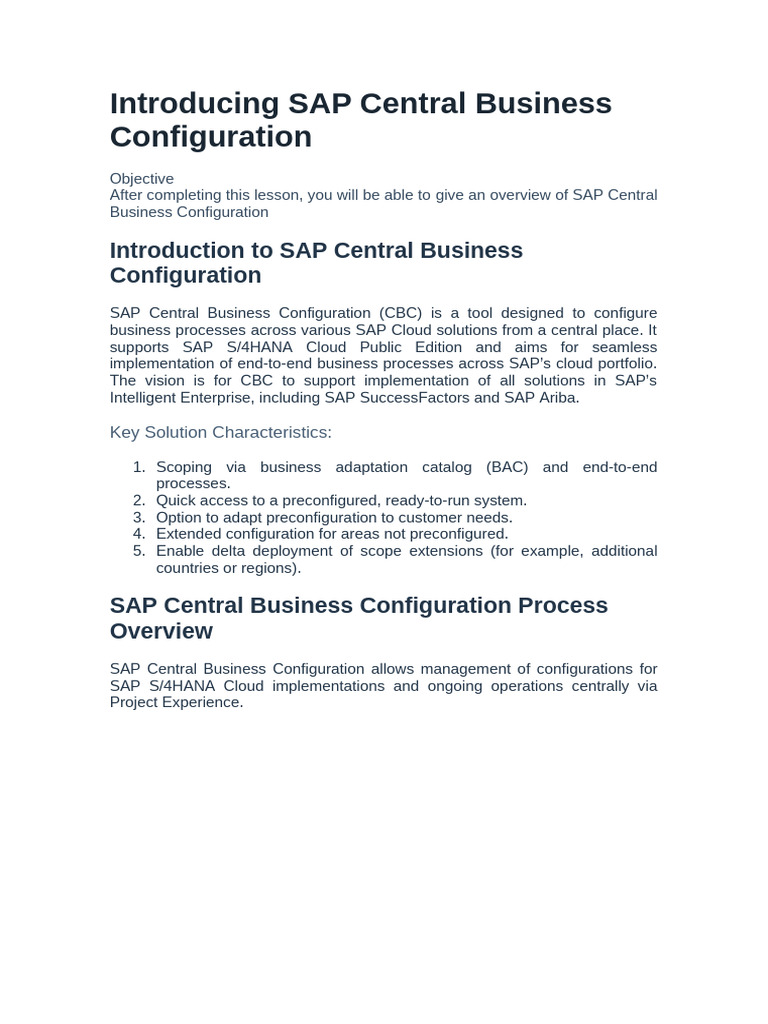Introducing SAP Central Business Configuration | PDF | Scope (Computer Science) | Business Process