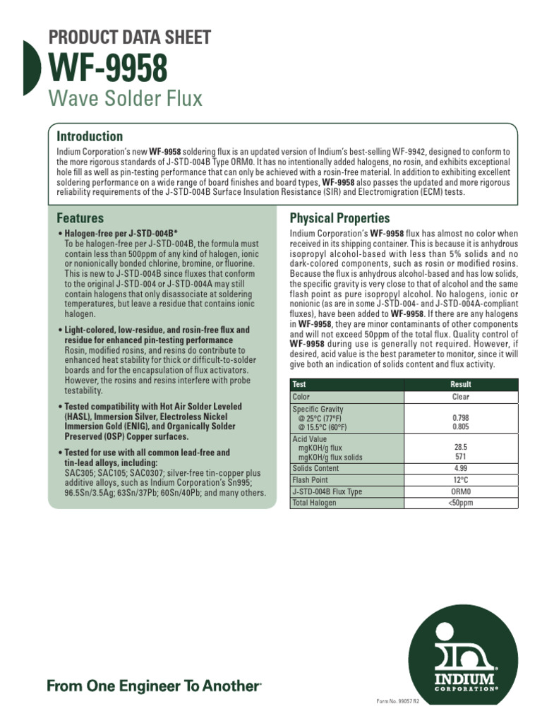 WF-9958 Wave Solder Flux Data Sheet | PDF | Solder | Materials