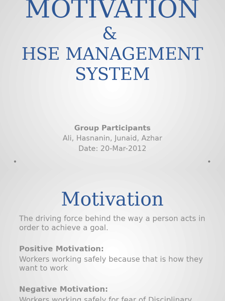 Presentation 1 - Motivation & HSE Management System | PDF