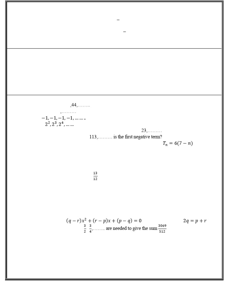 Mathematics Worksheet on A.P. and G.P. | PDF