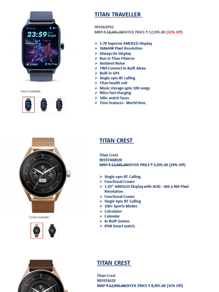 Titan Smartwatch Models and Pricing | PDF | Computer Monitor | Smartwatch
