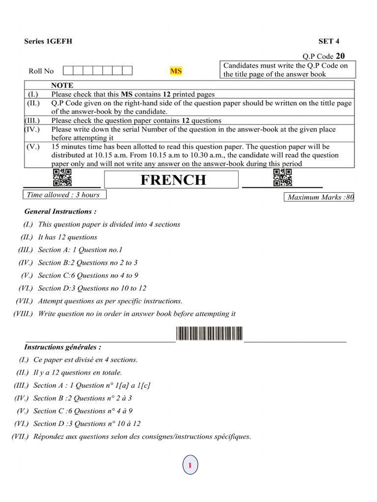 CBSE Class 10 French Public Exam 2025 Question Paper With Answer Key ...