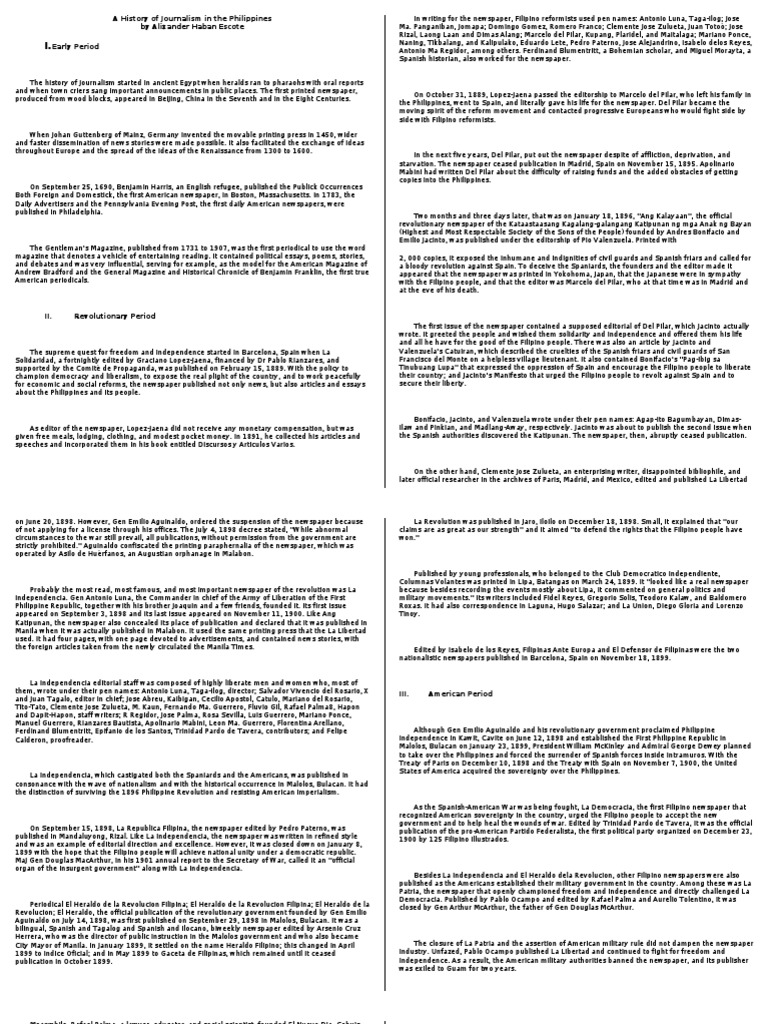 ENG 012 History of Philippine Journalism2 | PDF | Philippines ...
