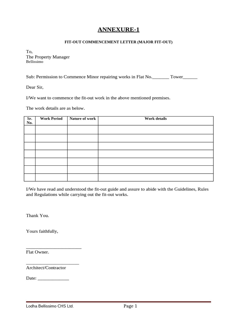 Minor Fitout and Repairing Work Policy ANNEXURE FORM | PDF