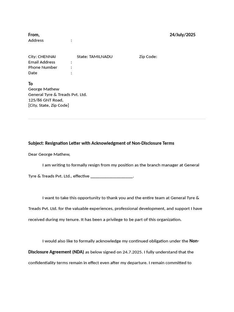 Nda Reliving Letter 23.7.25 | PDF | Non Disclosure Agreement | Legal Remedy