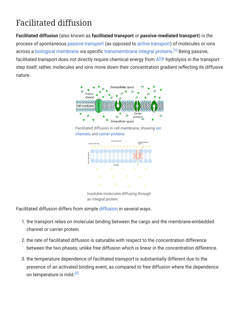 Facilitated Diffusion - Wikipedia | PDF | Cell Biology | Biochemistry