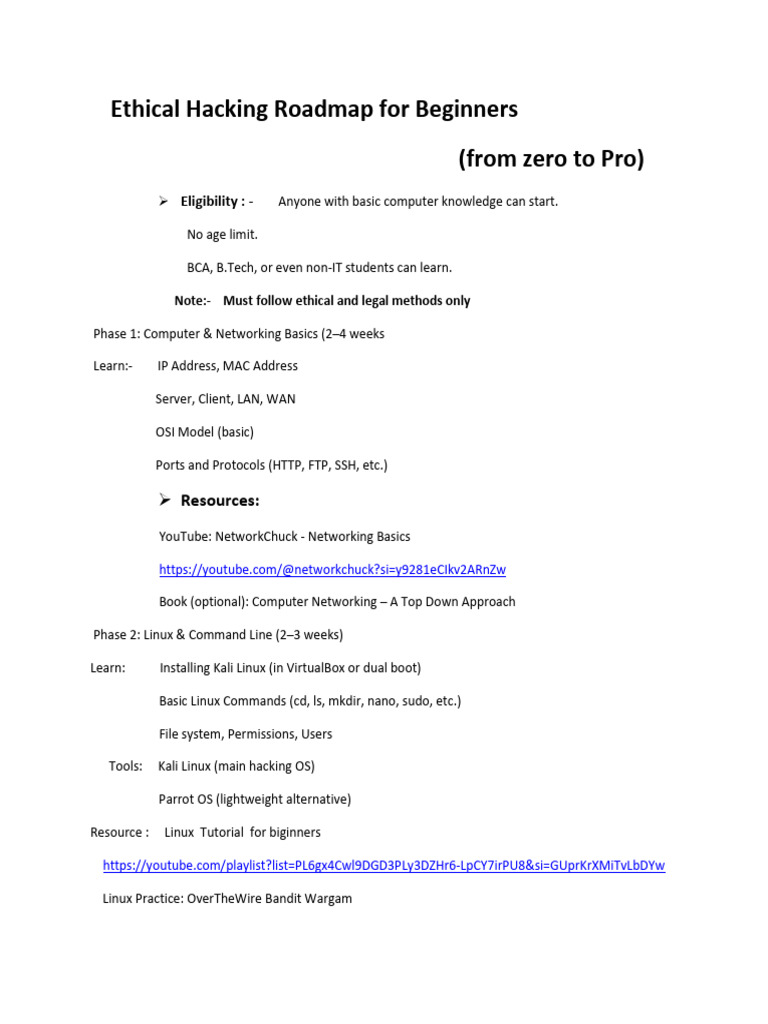 Ethical Hacking Full Roadmap (From Zero To Pro) | PDF | Security Hacker ...