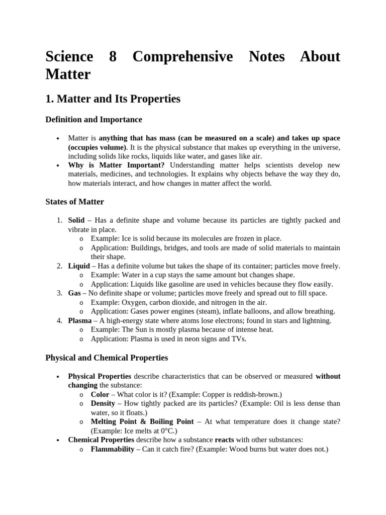 Comprehensive Matter and Energy Notes | PDF | Atoms | Force