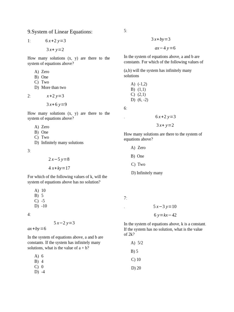 9.system of Linear Equations | PDF | Equations | Mathematical Objects