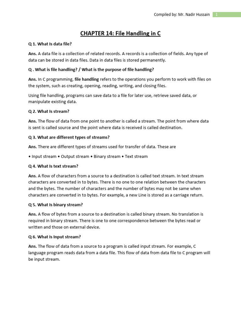 Chapter 14 SQs Short Long MCQs | PDF | Pointer (Computer Programming) | Computer File