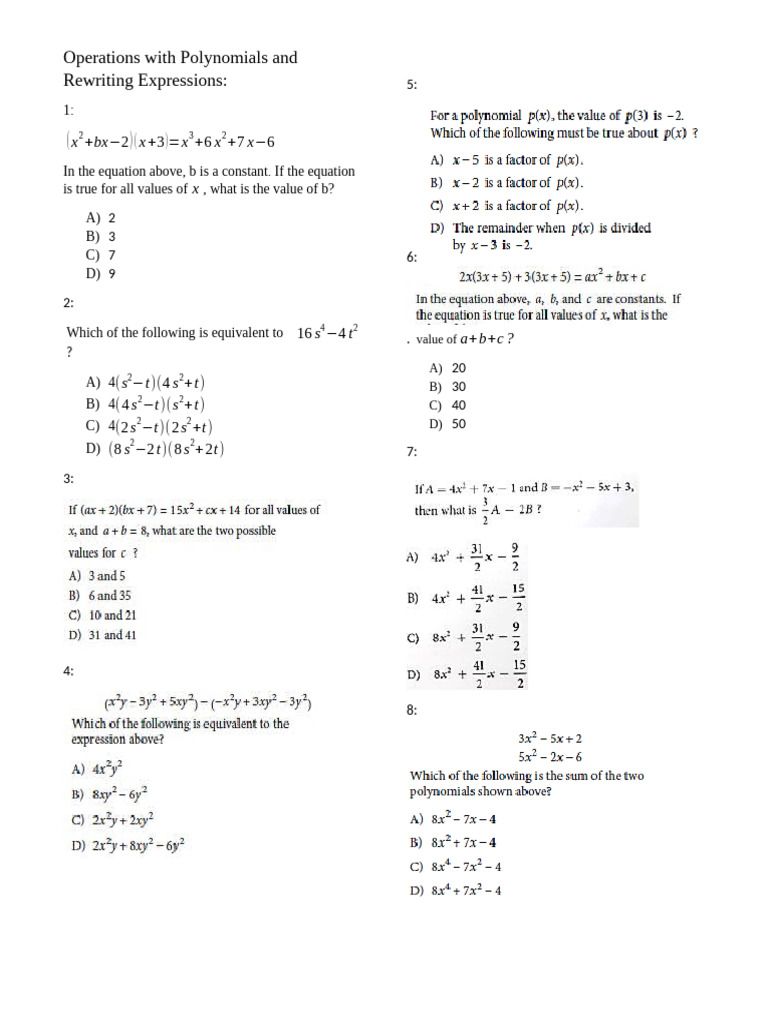 Solving Polynomial Equations and Expressions | PDF