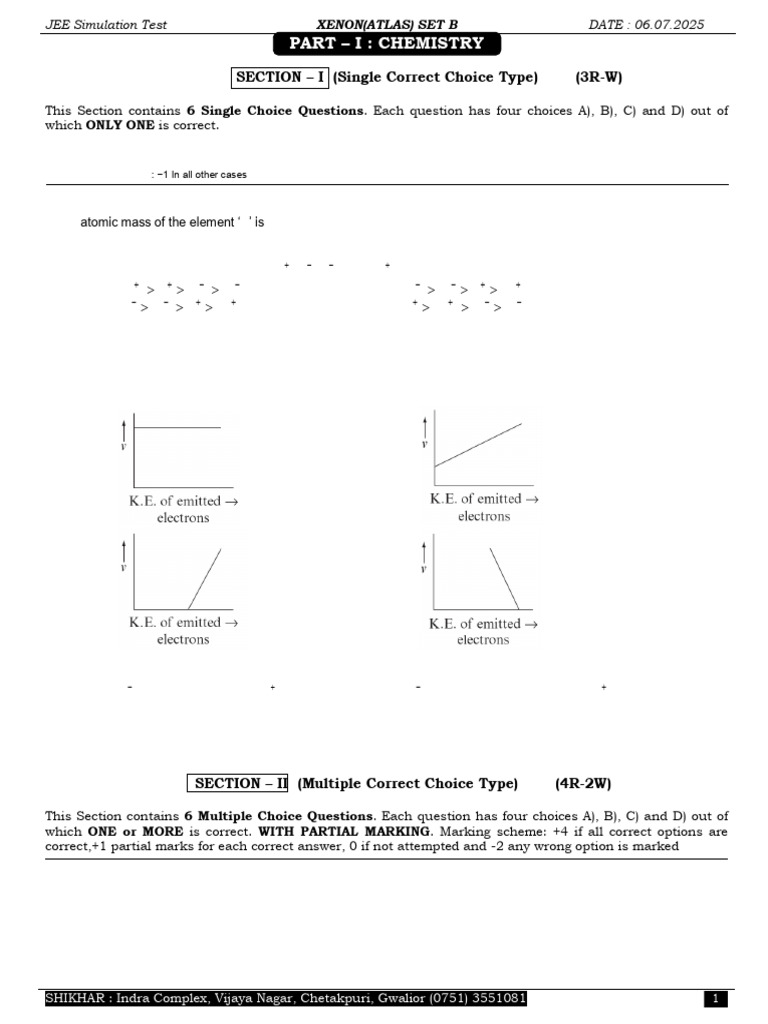 JEE Simulation Test: Xenon Sample Paper | PDF | Physics | Physical ...
