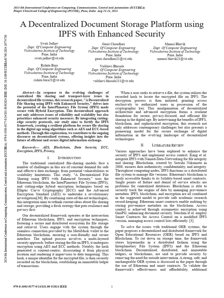 A Decentralized Document Storage Platform Using IPFS With Enhanced Security | PDF | Encryption ...