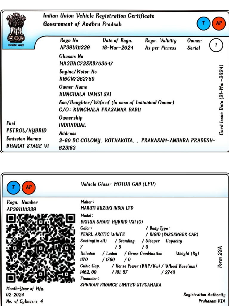 Car Rc... 2024 Ertiga Vxi - 1 | PDF