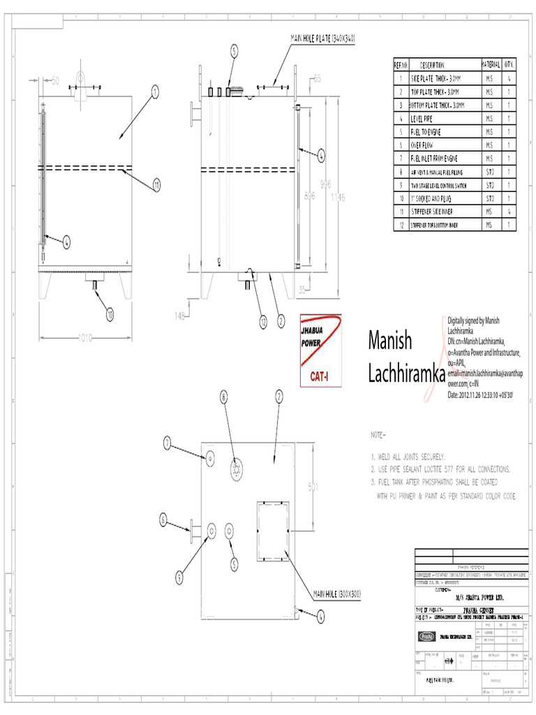Fuel Tank 990 LTR P031500003 | PDF