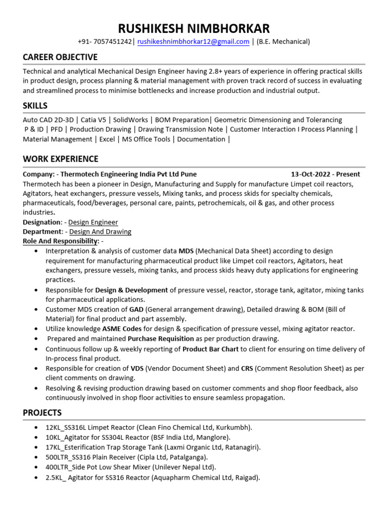 Rushikesh Nimbhorkar (Resume) - 1 | PDF | Computer Aided Design