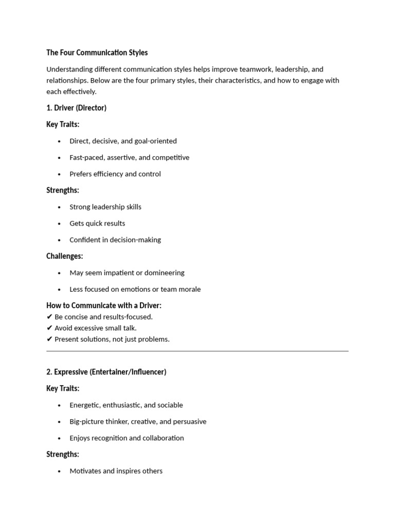 The Four Communication Styles | PDF | Leadership | Communication