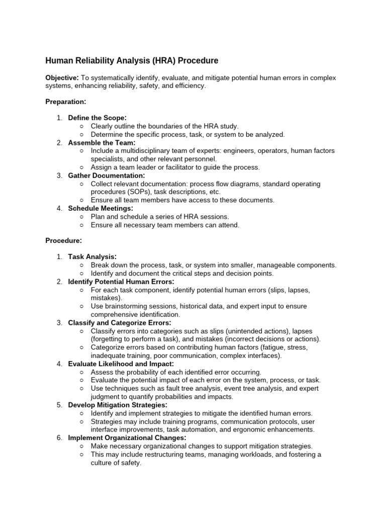 Human Reliability Analysis (HRA) Procedure | PDF | Reliability Engineering