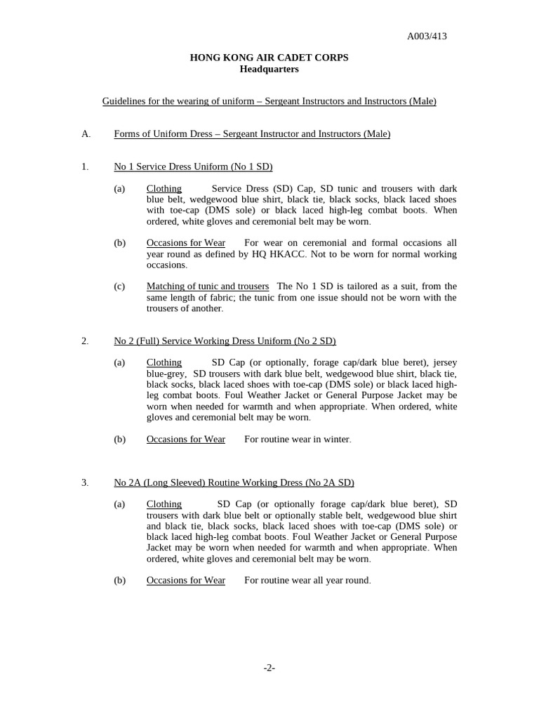 HK Air Cadet Corps Uniform Guidelines | PDF | Fashion | Uniforms
