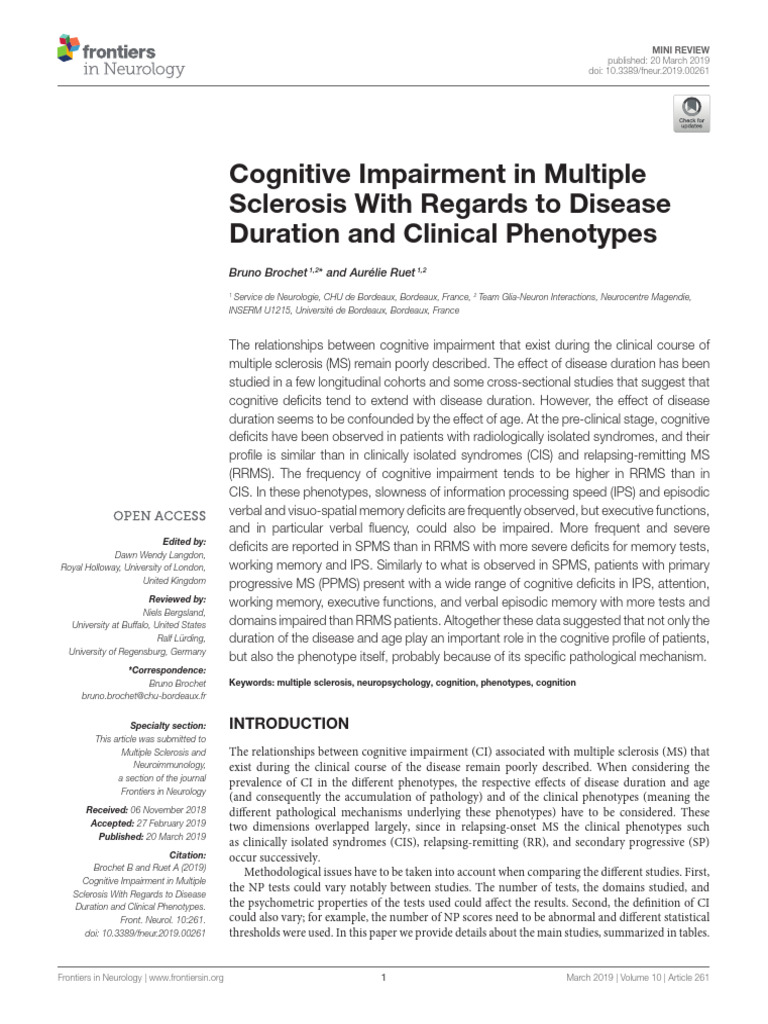 Cognitive Impairment in Multiple | PDF | Multiple Sclerosis ...