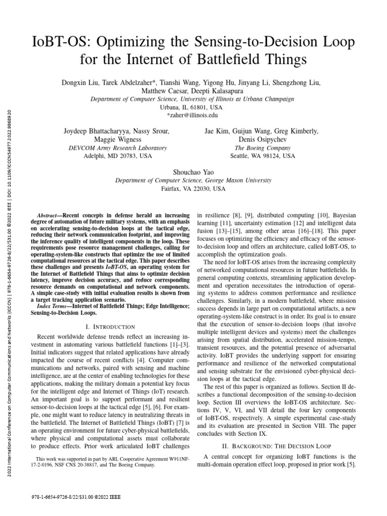 IoBT-OS Optimizing The Sensing-to-Decision Loop For The Internet of Battlefield Things | PDF ...