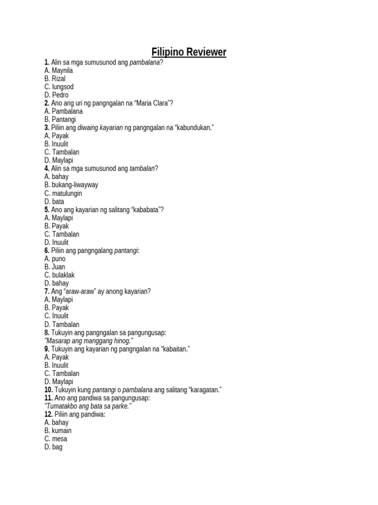 Filipino Reviewer | PDF