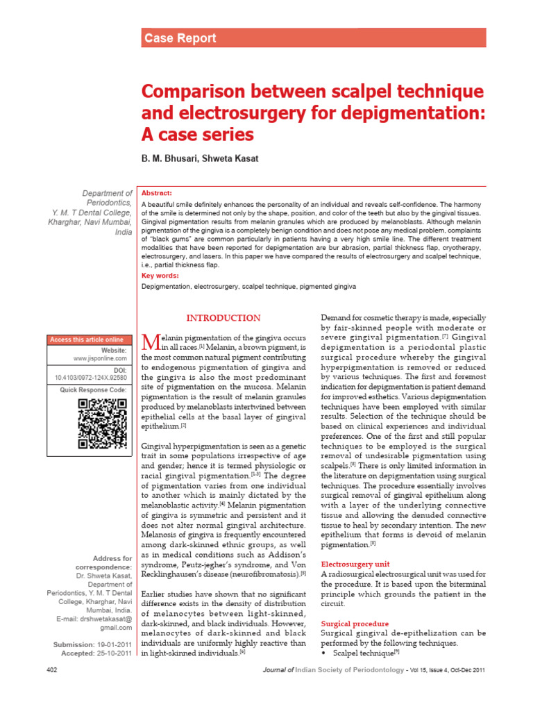 Depigmentation: Scalpel vs Electrosurgery | PDF | Periodontology ...