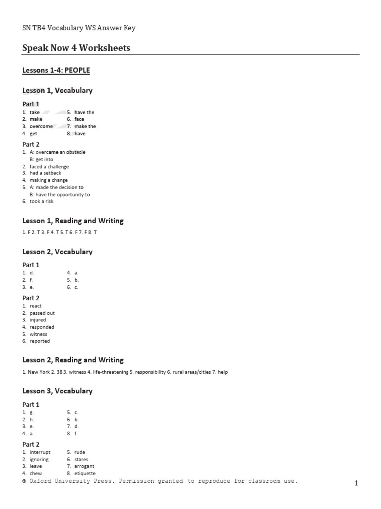 Speak Now 4 Workbook Answer Key | PDF | Waste