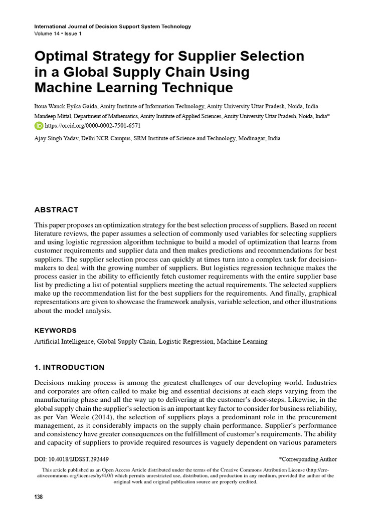 Supplier Selection Optimization Using ML | PDF | Machine Learning ...