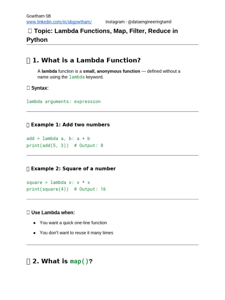 43-44 Lambda Functions, Map, Filter, Reduce | PDF | Anonymous Function | Computer Science