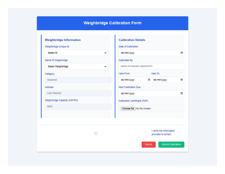 Weighbridge Calibration Form | PDF