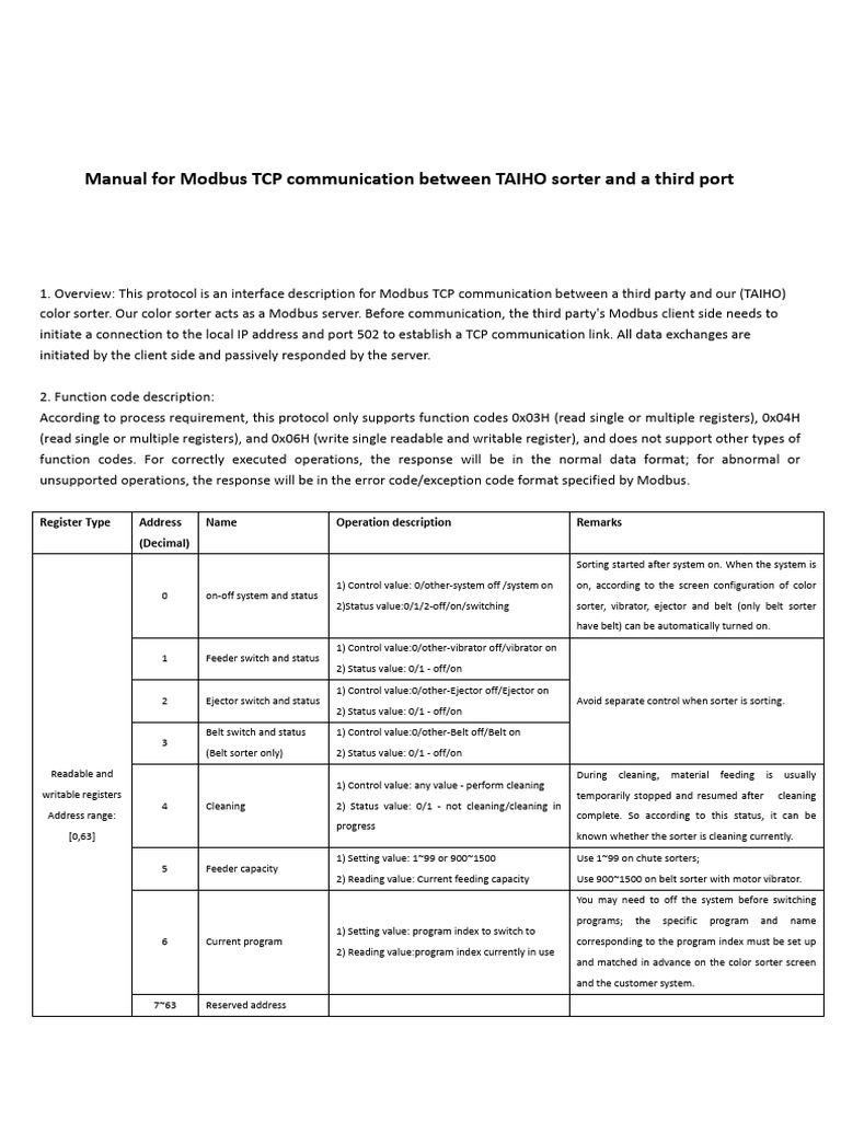 modbus tcp协议英文说明 | PDF | Network Protocols | Internet Protocols