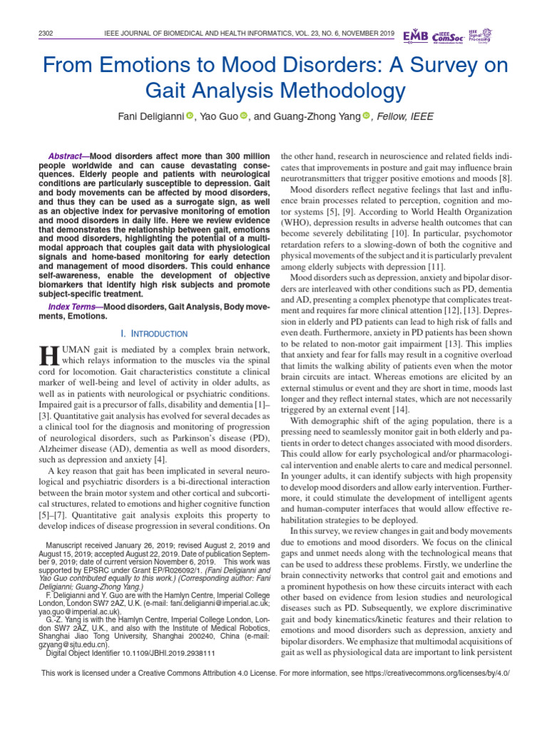 From Emotions To Mood Disorders A Survey On Gait Analysis Methodology | PDF | Cerebral Cortex ...