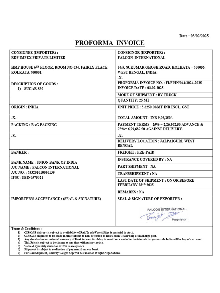 Proforma Invoice: Date: 03/02/2025 | PDF | Freight Transport | Trade