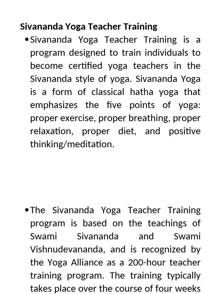 Sivananda Yoga Teacher Training | PDF