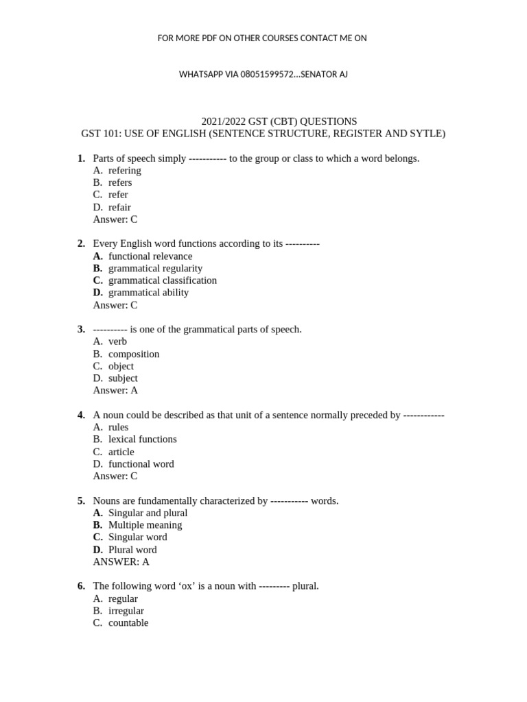 GST 101 Sentence Structure Register and Style | PDF | Adverb | Noun