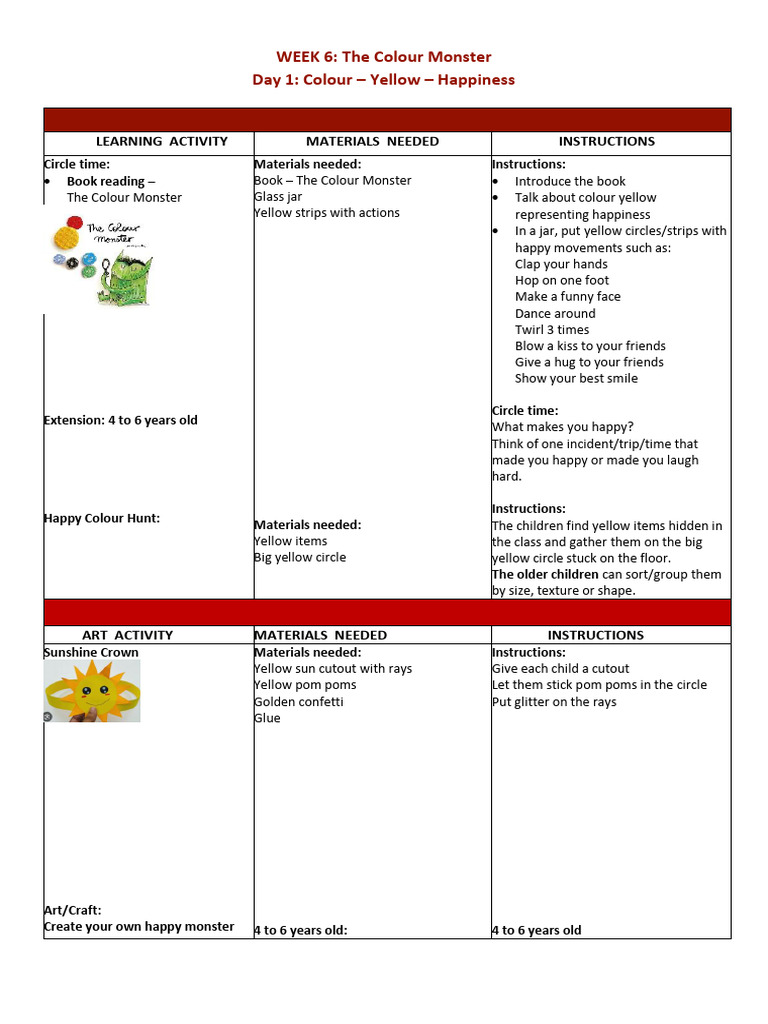 Summer Camp TA Copy - Week 6 - The Colour Monsters | PDF | Volcano | Lava